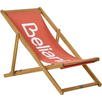 Beliani Liegestuhl Hellbraun Akazienholz mit Roter Stoff-Bespannung Beliani Logo Verstellbare R&uuml;ckenlehne Kappbar Modern Garten Balkon Terrasse