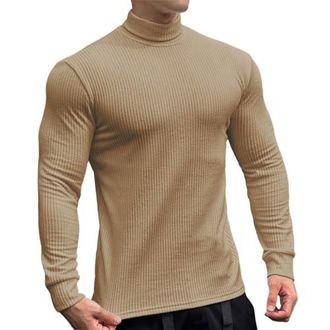 Generic T-shirt ray&eacute; pour homme - Haut de sport basique pour homme - Couleur unie - Tissu ray&eacute; &agrave; manches longues - Col haut - Base en tricot serr&eacute; pour le fit