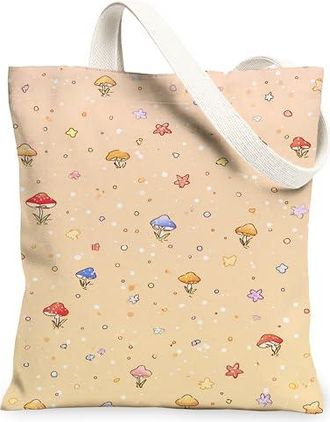 Generic Sacs fourre-tout en toile &agrave; motif floral champignon, sacs d&eacute;picerie r&eacute;utilisables, sacs d&eacute;picerie r&eacute;utilisables, l&eacute;gers et lavables au printemps, tail