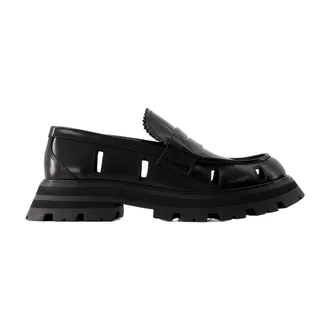 Alexander McQueen Womens Wander Ankle Boots Black-White Leather Shoes Flat-shoes