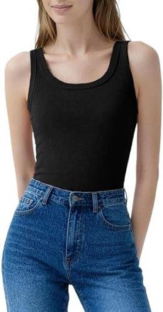 Alexis Leroy D&eacute;bardeur Femme Bretelles Larges Caraco Tops Basique Casual sans Manches Filetage Noir XL