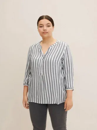 Tom Tailor Langarmbluse Blusen & Shirts Plus Size - Henleybluse mit Streifenmuster