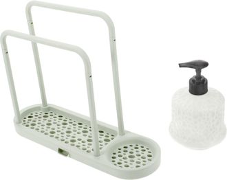 DOITOOL Küchen schwammhalter mit Abtropffläche Multifunktionales Spülbecken Organizer Schwämme Seife und Tücher Platzsparendes Hängendes Ablagefach für Spüle 