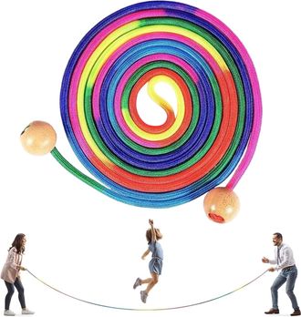 Generic Langes Springseil f&uuml;r Kinder, 5 Meter Springseil mit Holzgriffen, Einstellbare L&auml;nge Springspielzeug f&uuml;r Teamsport &Uuml;bung Training Kinder Spielplatz