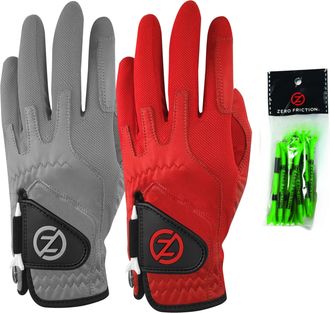 Zero Friction Herren Cabretta Elite Linke Hand Universal-Passform Golfhandschuh 2 Packung, Einheitsgr&ouml;&szlig;e, Grau/Rot