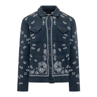 Alanui Homme, Pulls, Noir, Taille: S Bandana Jacquard Cardigan
