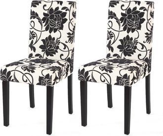Mendler 2er-Set Esszimmerstuhl Stuhl K&uuml;chenstuhl Littau - Textil, Jacquard, dunkle Beine