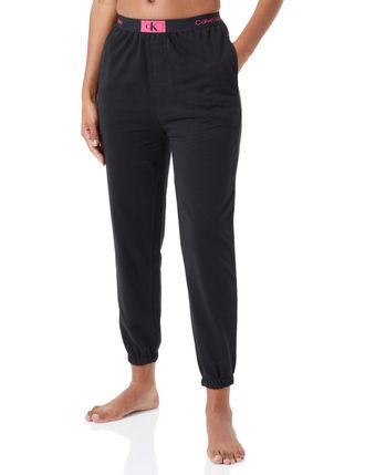 Calvin Klein Damen Jogginghose Loungehose, Grau (Black W/ Fuchsia Rose Logo), S