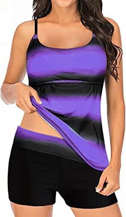 Generic Maillot de bain 2 pi&egrave;ces pour femme avec short taille haute pour piscine, maillot de bain basique imprim&eacute; push-up rembourr&eacute; pour les vacances, violet,
