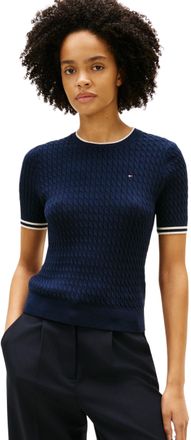 Tommy Hilfiger Damen Co Cable Fine Gg C-nk S/S SWT Ww0ww41787 Pullover, Blau (Dark N Navy Tipping), S