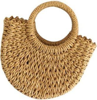 Frcolor Sac &agrave; Main Femme Paille Tiss&eacute;e Demi-lune Capacit&eacute; Spacieuse Pochette Ext&eacute;rieure Polyvalente pour Plage et Shopping