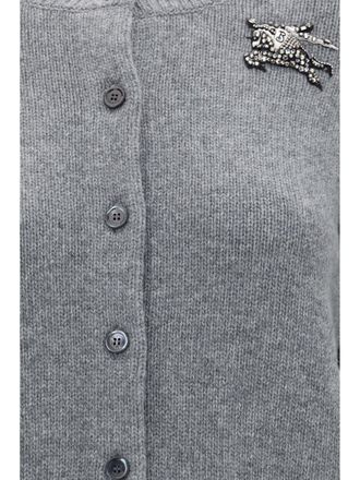 Burberry Crystal-Embellished Equestrian Knight Cardigan - Gray