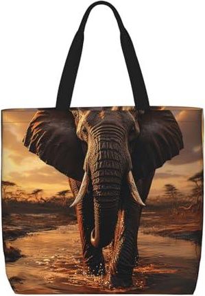Generic Animaux De La Nature &Eacute;l&eacute;phant Sac A Main Femme R&eacute;utilisable Sacs D&eacute;contract&eacute; Sac Fourre-Tout Pour Quotidienne Gym Universit&eacute;