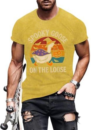 Generic T-shirts imprim&eacute;s amusants pour hommes - Col rond tendance &agrave; manches courtes effrayant Halloween citrouille chauve-souris T-shirt graphique Streetwear