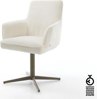 DELIFE Drehstuhl Heira-Flex mit Armlehnen Boucl&eacute; Wei&szlig; Fu&szlig;kreuz Effektfinish Titan 360&deg; drehbar Taschenfederkern, Esszimmerst&uuml;hle
