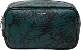Saint Laurent Pre-owned Sac pochette logo cuir grain&eacute; poudre emboss&eacute; - Femme - Pre-owned - Vert - Taille: ONE Size