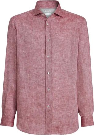 Brunello Cucinelli Homme, Chemises, Rose, Taille: XL Chemise Coupe Facile en Lin avec Col Italien