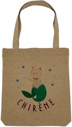Fabulous Sac Shopping Tote Bag Aspect Lin - Sir&egrave;ne Chat Animaux de Compagnie Mer Dessin - Sac de Courses Toile Epaisse 360g Beige Naturel Cabas Port&eacute; Epaule So