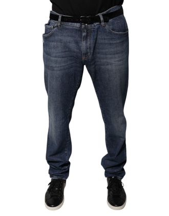Dolce & Gabbana Mens Dark Blue Cotton Logo Skinny Denim Jeans Elastane Clothing