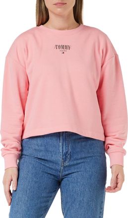 Tommy Jeans Damen Sweatshirt Essential Logo ohne Kapuze, Rosa (Tickled Pink), XXS