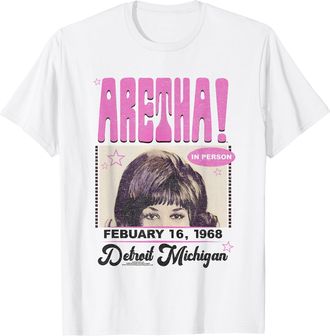 Popfunk Aretha Franklin DETROIT T-Shirt, Damen, Unisex-Erwachsene, Wei&szlig;, S, Kurzarm, Klassisch, Klassische Passform, 100% Polyester, American Music T-Shirt