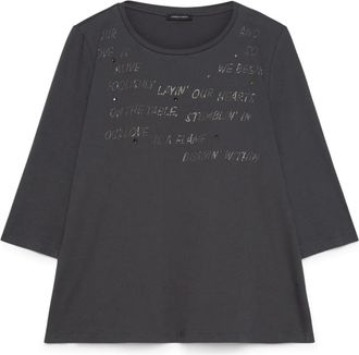 Fiorella Rubino Femme, Tops, Gris, Taille: 42 FR T-shirt en coton avec lettres en strass
