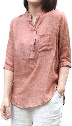 Generic Chemisiers pour femme &eacute;l&eacute;gants &agrave; manches longues - Hauts en lin &agrave; manches 3/4 - Blouses et chemises de plage Linentops Basictops d&eacute;t&eacute; pour femme Bohot