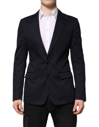 Dolce & Gabbana Mens Dark Blue Taormina Cotton Blazer Suit Jacket Silk