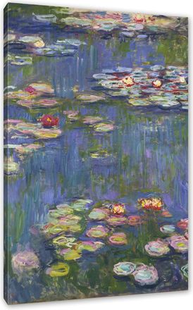 Pixxprint Claude Monet - Seerosen, Weiß, Größe: 120x80cm, Leinwandbild, fertig gespannt, Wandbild, Dekoration, Kunstdruck, kein Poster