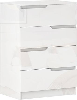 HOMCOM Moderne und minimalistische Kommode mit 4 Schubladen, Kommode aus Holzspanplatten, 60x40x85 cm, Wei&szlig; gl&auml;nzend