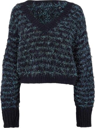 HUGO BOSS Pullover Top f&uuml;r Damen, Metallischer Thread, Regul&auml;r, Lang&auml;rmlig (Schwarz Mischung)
