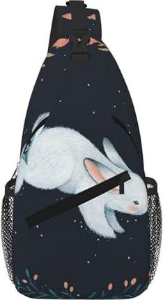 Generic Sacoche Port&eacute; &eacute;paule Imprim&eacute; mignon lapin blanc Multifonction Sac De Poitrine Polyester Crossbody Bag pour Camping Homme Femme