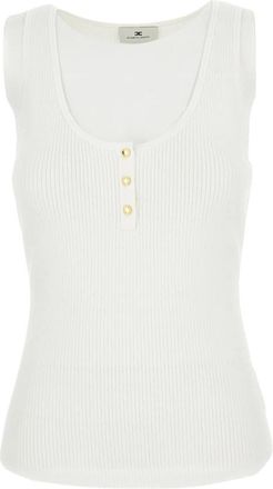 Elisabetta Franchi Femme, Tops, Blanc, Taille: 38 FR Micro-braided Knit Top