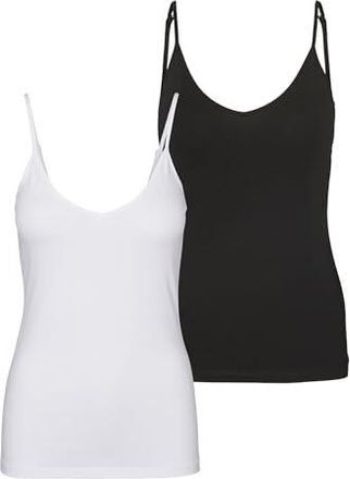 Vero Moda Vmmaxi My Soft V Singlet 2 pièces Noos Tall Débardeur, Noir/Blanc Brillant, XL Femme