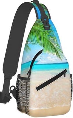 Generic Sacoche Tactique Th&egrave;me des plantes de plage tropicale R&eacute;glable Sacs Poitrine Casual Sac DEpaule pour Femme Homme Cyclisme