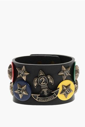 Dsquared2 Oversized Leather BOY SCOUT Bracelet Embellished with Brooch size S