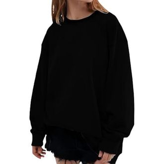 Generic Sweat-shirt pour femme - Couleur unie - Haut surdimensionn&eacute; - Col rond - Manches longues - Automne - Hiver - D&eacute;contract&eacute; - Confortable - Tendance - Co