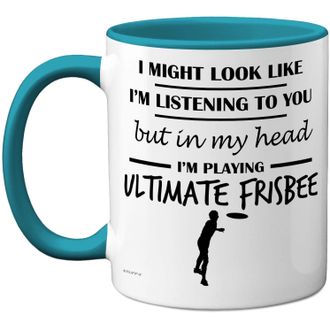 Stuff4 Ultimate Frisbee Gifts Tasse mit Aufschrift In My Head, lustiges Geschenk f&uuml;r ultimative Frisbee-Liebhaber, M&auml;nner und Frauen, 325 ml, Premium-Keramik