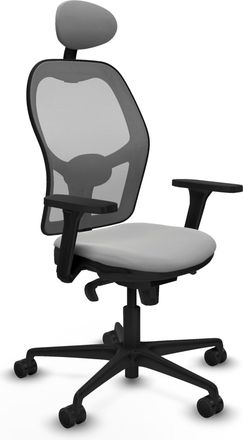 Piqueras y Crespo B&uuml;rostuhl aus grauem Netzgewebe mit 3D-Armlehnen, h&ouml;henverstellbarer Lendenwirbelst&uuml;tze und festem Kopfteil, ausgestattet mit 5 Positionen und eingesp