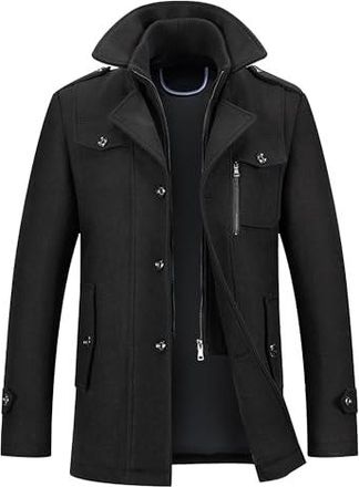 Generic Manteau long dhiver en laine m&eacute;lang&eacute;e pour homme - Simple boutonnage - Manteaux longs pour hommes, Noir, 3XL