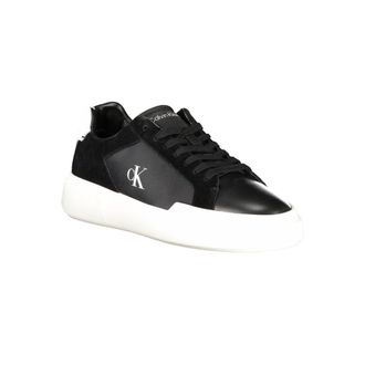 Calvin Klein Logo-Embroidered Leather Sneakers - Black