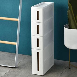 Generic Petit Meuble de Rangement de Salle de Bain Blanc pour Petits espaces, Meuble de Rangement Maigre &agrave; 4 Niveaux avec tiroirs en Plastique pour Cuisine/Sa