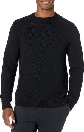 Amazon Essentials Herren Oversize-Pullover mit Rundhalsausschnitt aus strukturierter Baumwolle, Schwarz, XXL