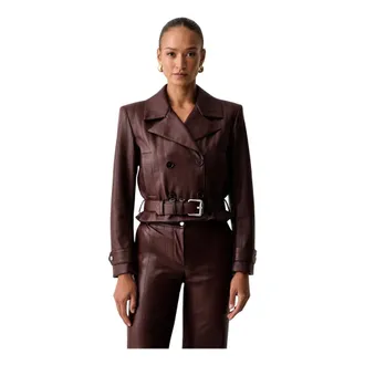 Patrizia Pepe Femme, Vestes, Brun, Taille: 40 FR Veste crois&eacute;e &agrave; ceinture