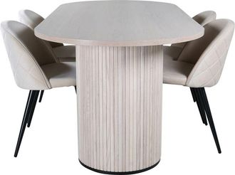 ebuy24 Ebuy24 - BiancaWW Essgruppe Esstisch Eiche Furnier weiß washed und 4 Velvet Stitches Esszimmerstühle Velour beige