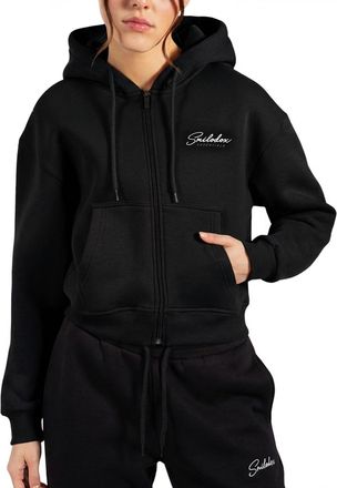 Smilodox Sweatjacke Damen Enara, Strickjacke mit Frontzipper und K&auml;ngurutasche, gesticktem Logo auf Brust, weichem Stoff mit B&uuml;ndchen, Bequeme Kapuzenjacke f&uuml;r