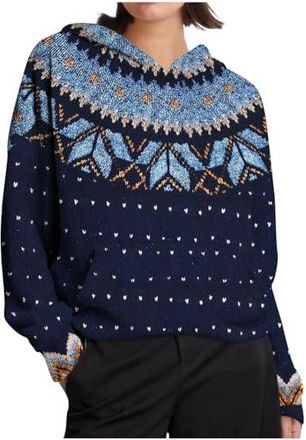 Generic Welt Shop V&ecirc;tements Tricot&eacute;s Chaud &Eacute;l&eacute;gant Imprim&eacute; Sweatshirts Mode avec &Eacute;paules Coud&eacute;es Pull avec Pull Color&eacute; Femme, beige, XXL