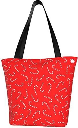 AOOEDM Tote Bag Red Candy Cane Shopping Bags Small Reusable Market Bag Beach Tote Bags Travel Totes