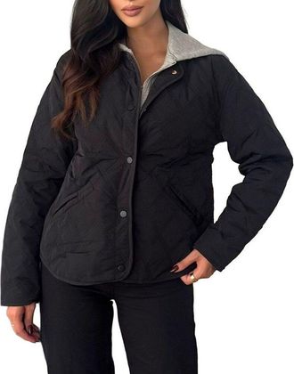 Ital-Design Steppjacke Modische Damen-Steppjacke mit praktischen Details (90764008) Kapuze (abnehmbar) Übergangsjack in Schwarz