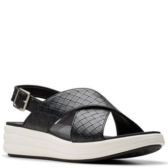 Clarks Damen Drift Sun Keilsandale, Schwarzes gewebtes Synthetikmaterial, 38.5 EU
